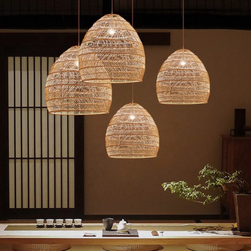 Woven Rattan Lampshade Rattan Light Fixtures, Wicker Hanging Lamp Tea ...
