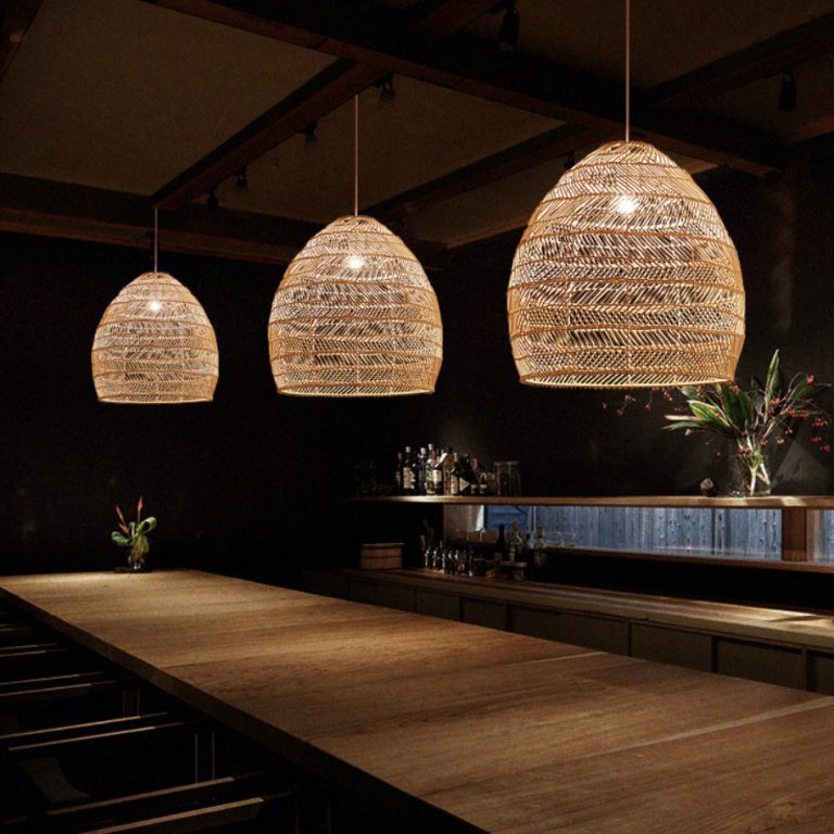 Woven Rattan Lampshade Rattan Light Fixtures, Wicker Hanging Lamp Tea ...