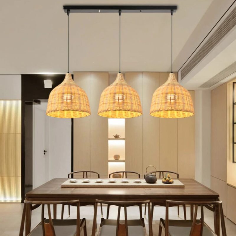 Woven Rattan Lampshade Hanging for Kitchen Dinning Room Coffee House ...