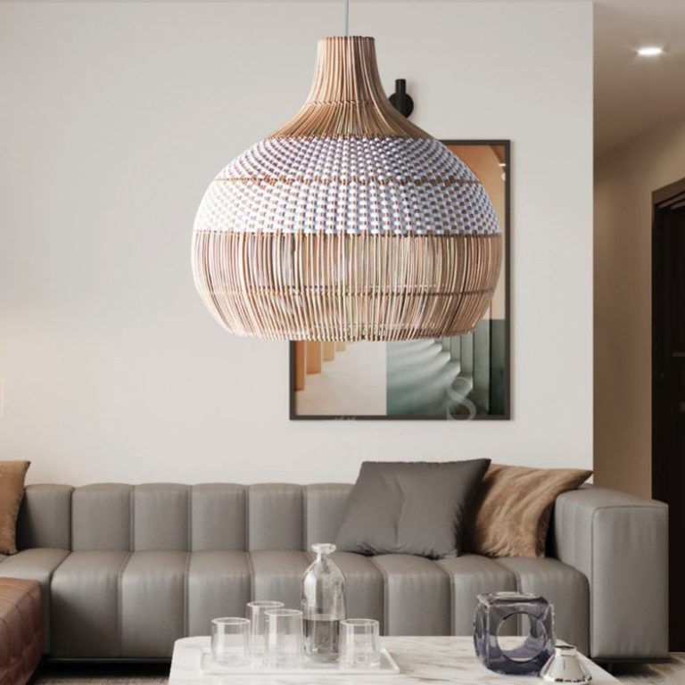White Rattan Pendant Light Wicker Rattan Lamp Shade, Woven Rattan Light ...