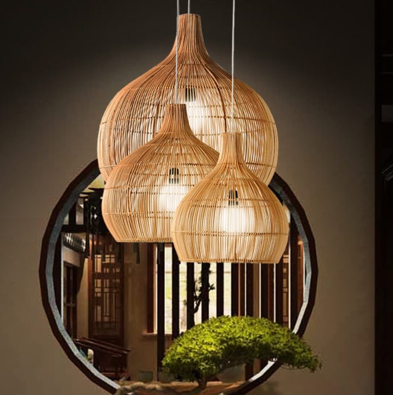 Handmade Rattan Light Fixture, Rattan Pendant Light Rustic Lighting ...