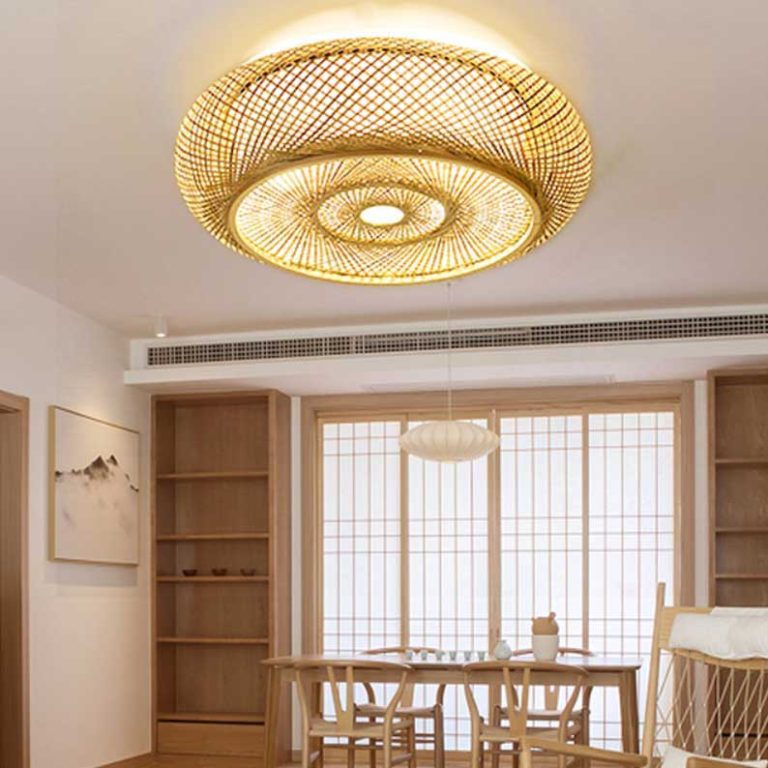 HQ Bamboo Lamp Shades Ceiling Light, Wicker Flush Mount Light, Woven ...