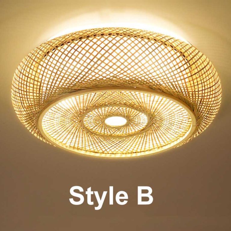 HQ Bamboo Lamp Shades Ceiling Light, Wicker Flush Mount Light, Woven ...