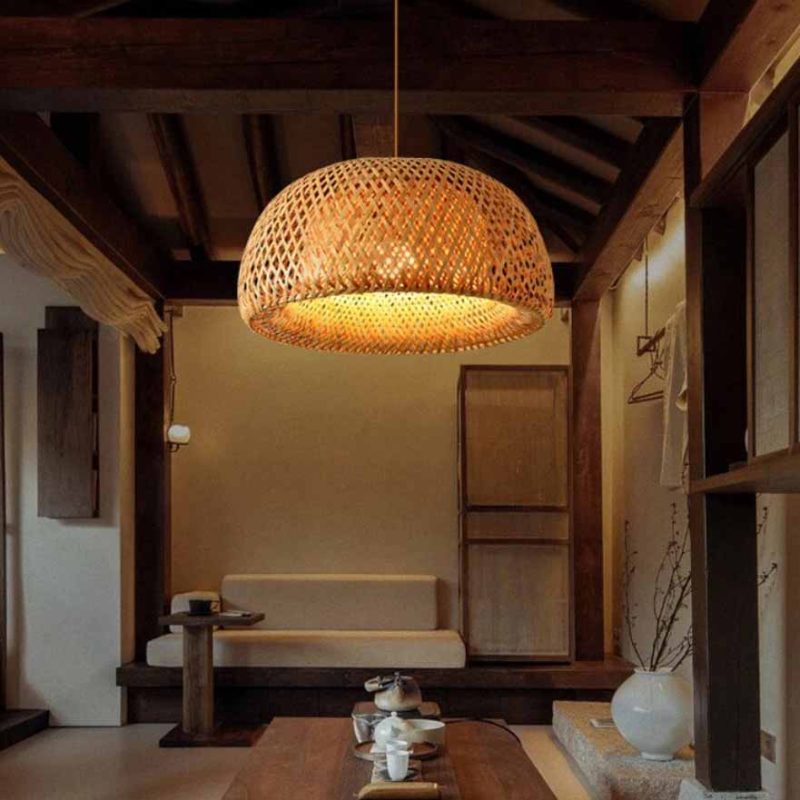 Round Bamboo Lampshades, Bamboo Light Fixtures, Wicker Bamboo Light ...