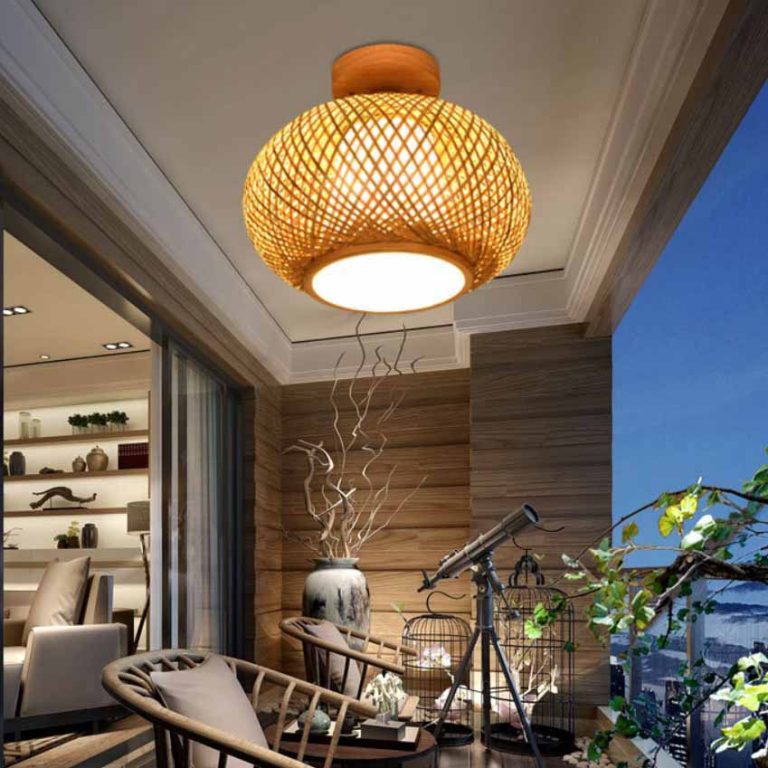 Woven Bamboo Lamp Shades Ceiling, Semi Flush Mount Bamboo Light Fixture ...