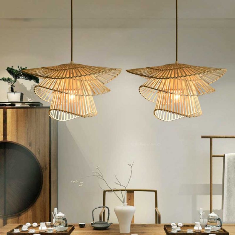 Three Tiers Bamboo Pendant Lights, Bamboo Lampshade, Wicker Lampshade ...