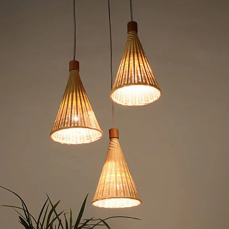 Rattan Cone Lampshade, Woven Pendant Light, Kitchen Lamp Wicker
