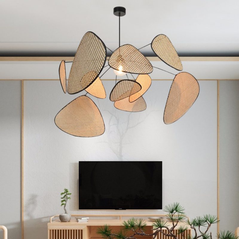 Blue and White Rattan Light Fixtures, Woven Rattan Pendant Light ...