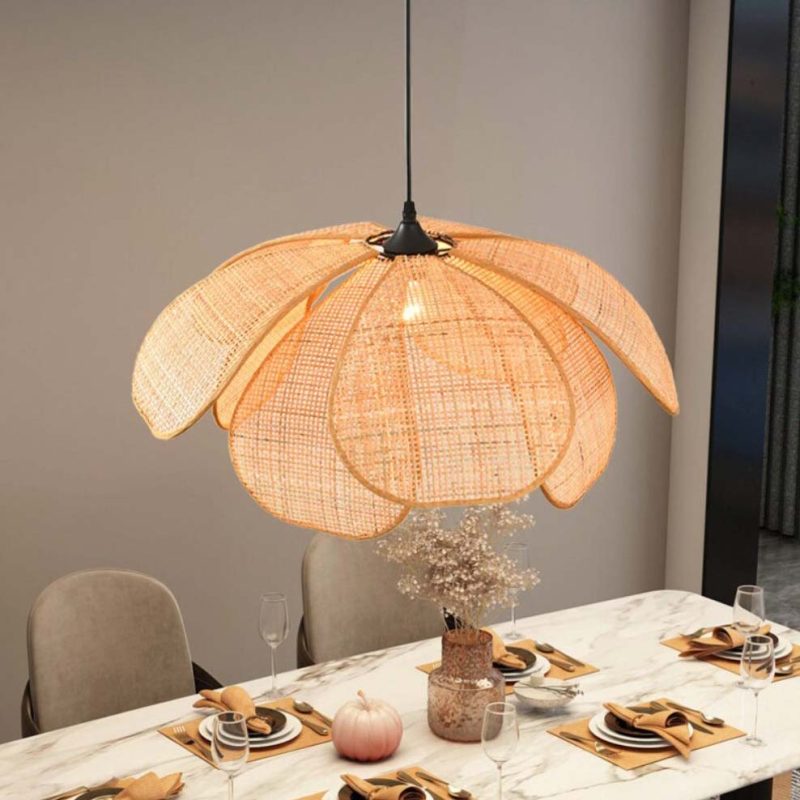 Creative Rattan Pendant Light, Flower Rattan Light, Living Room ...