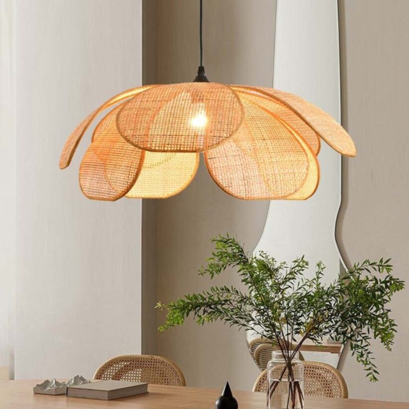 Creative Rattan Pendant Light, Flower Rattan Light, Living Room ...