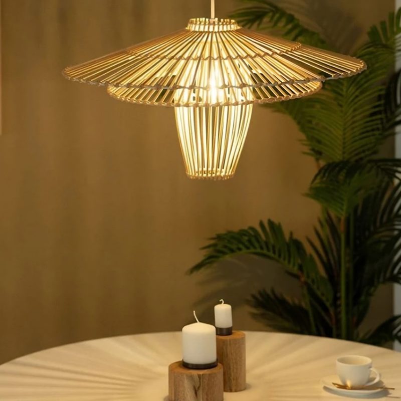 3 Layers Bamboo Lampshade, Woven Bamboo Light Fixture, Bamboo Pendant Light