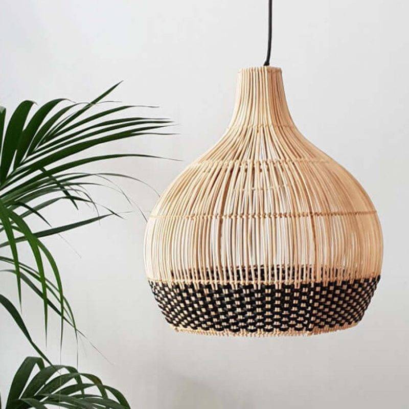 Bottom Black Rattan Light Shade, Rattan Pendant Light Fixture