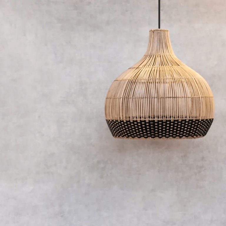 Bottom Black Rattan Light Shade, Rattan Pendant Light Fixture